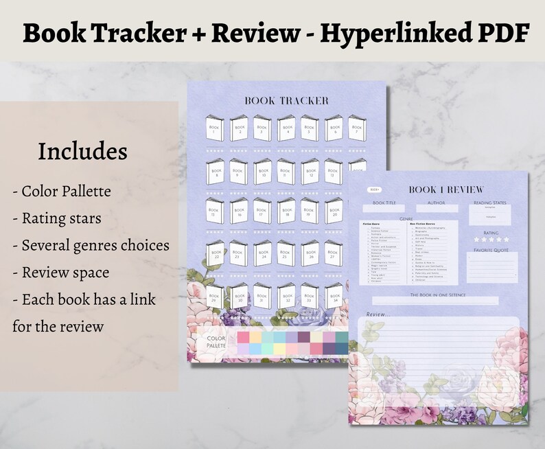 Book Review Template, Books Tracker, PDF HYPERLINKS for 35 Books With ...