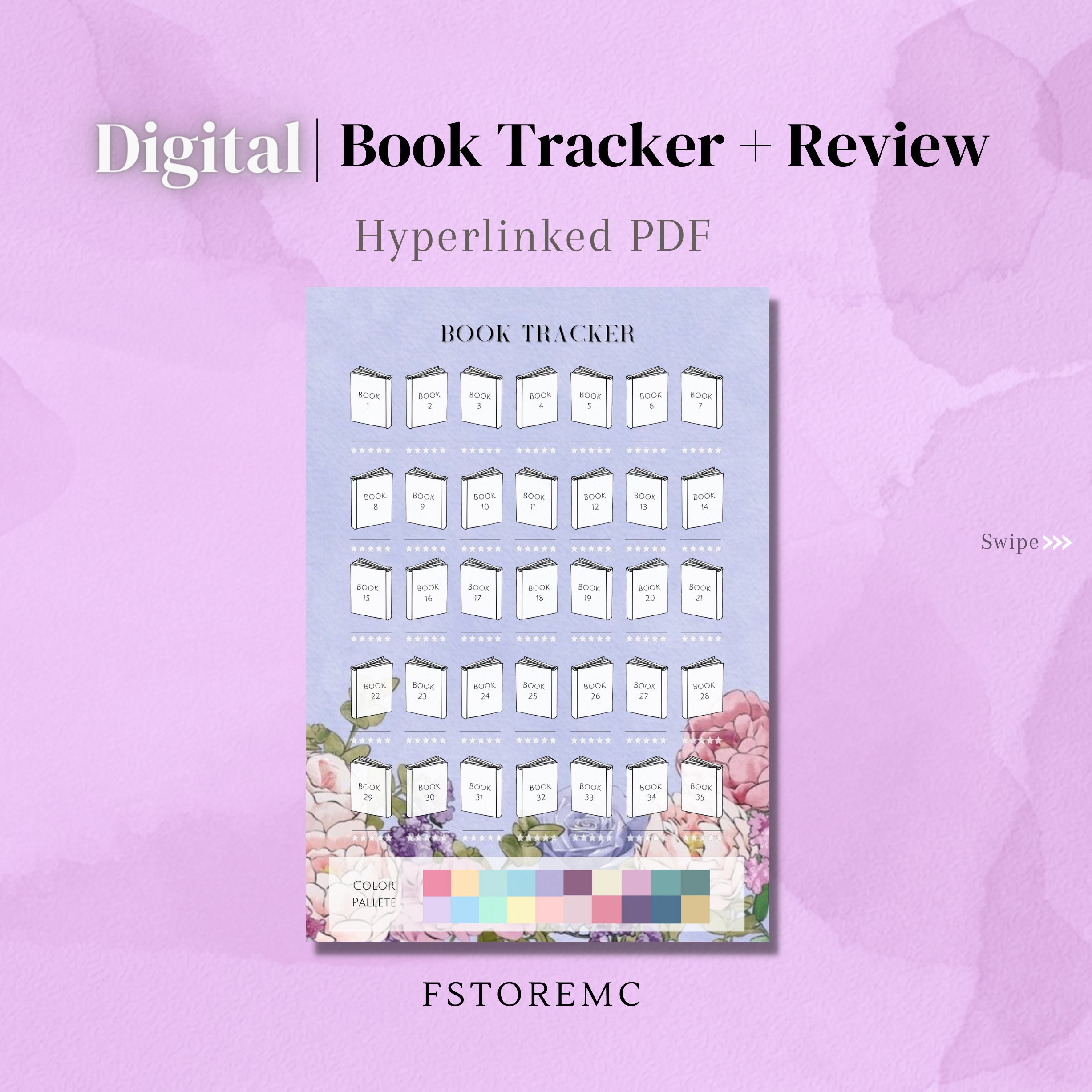 Book Review Template, Books Tracker, PDF HYPERLINKS for 35 Books With ...