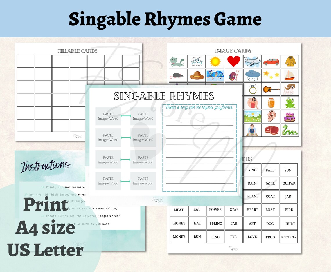 Singable Rhymes Printable Game: Form Rhymes and Create a - Etsy Canada