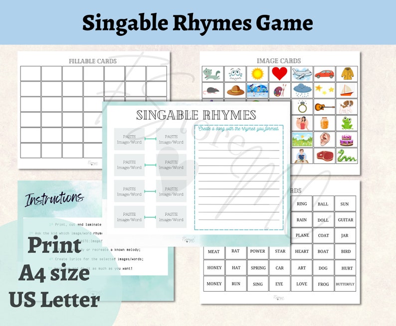 Singable Rhymes Printable Game: Form Rhymes and Create a - Etsy Canada