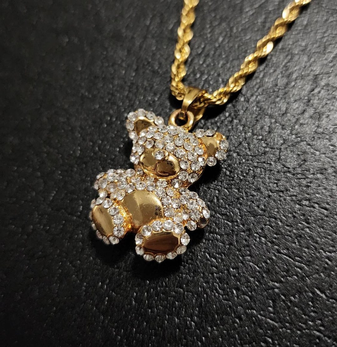 Premium Gold Plated Teddy Bear Stainless Steel Pendant Necklace With 24 ...