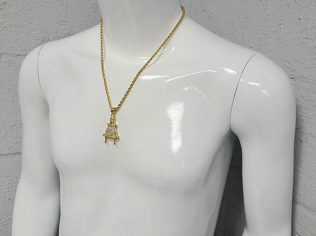 Premium Stainelss Steel Gold Plug Pendant Necklace With 24" Rope Chain ...