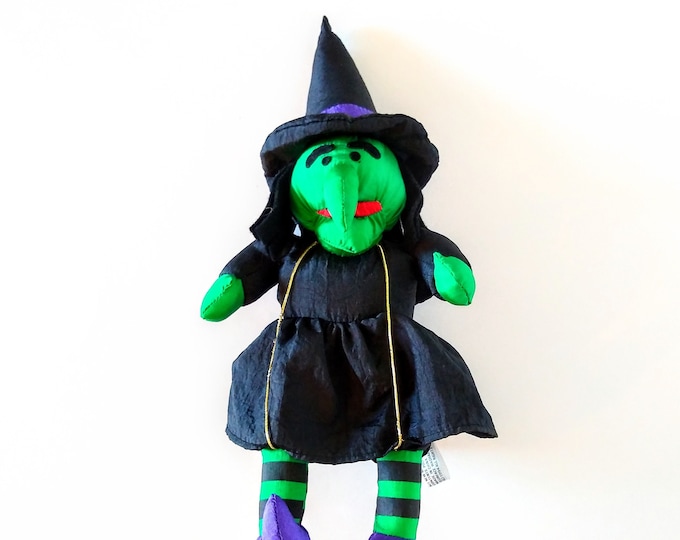 90s Nylon Witch Plush Toy Halloween Decor, Vintage Witch Doll, Wicked ...