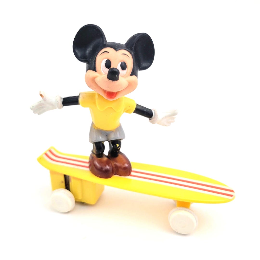 Mickey Mouse on Skateboard Azrak Pull Back Action Toy WORKS Vintage ...