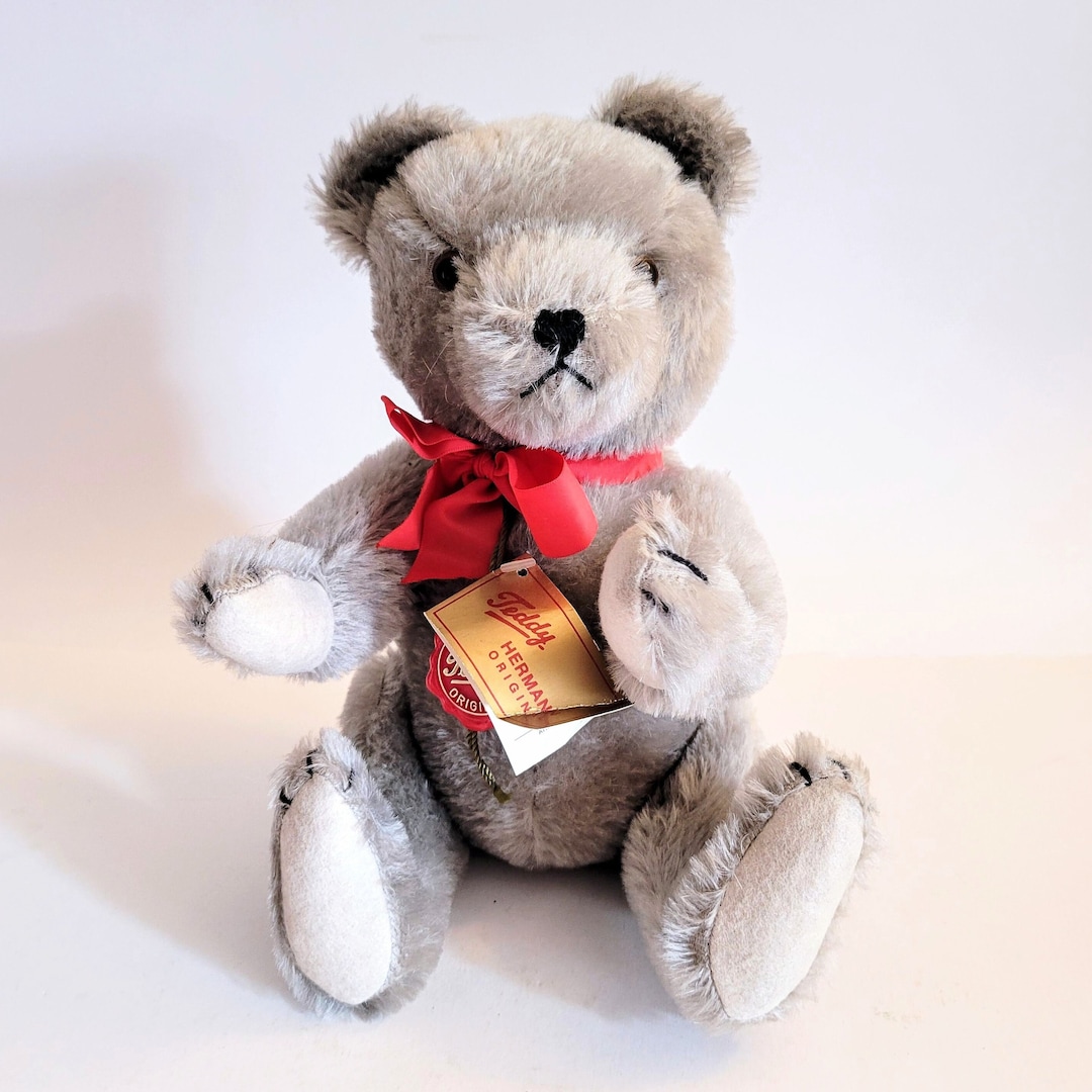 Vintage Hermann Original Teddy Bear Gray Mohair Jointed Stiff Plush ...