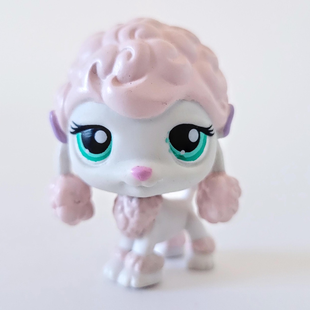 LPS Poodle 152 White Poodle With Green Eyes Pink Hair, Hasbro Littlest ...