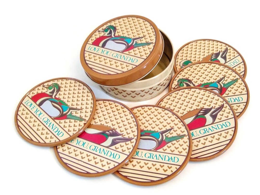 Vintage Enesco Duck Coaster Set With Tin, Mallard Duck Coasters, Love ...