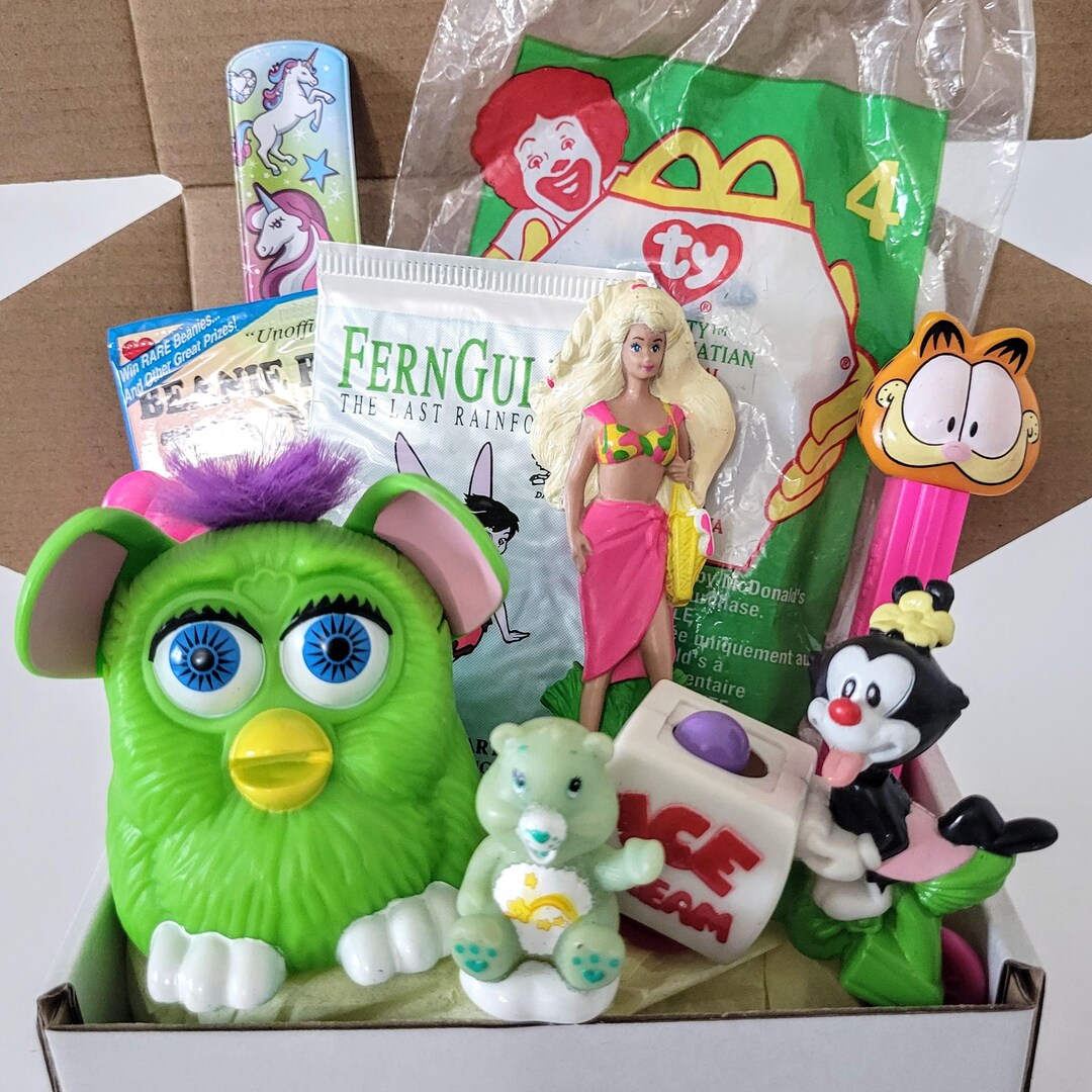 Vintage 90s Toys Goodie Box With TY Beanie Babies Furby Barbie Care ...