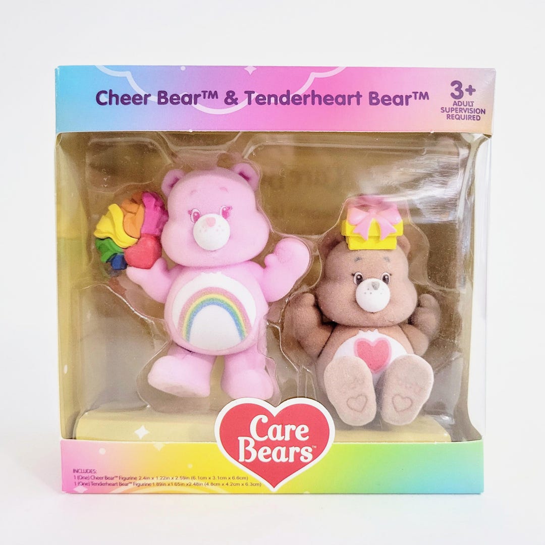 Vintage Inspired Flocked Care Bears Figures by Cloudco, Cheer Bear and Tenderheart Bear With ...