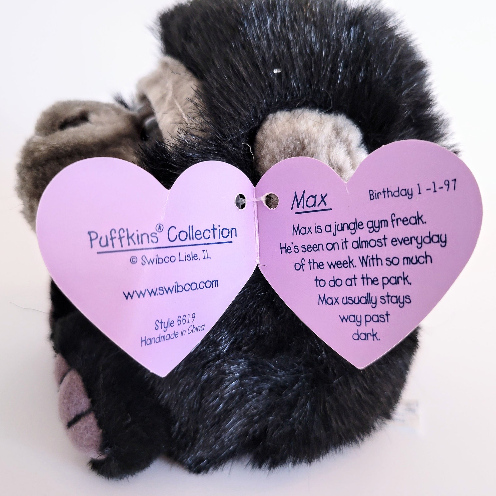 Puffkins Max the Gorilla Mini Plush Toy With Tags, Vintage 90s Swibco ...