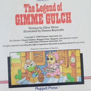 Muppet Babies the Legend of Gimme Gulch Vintage Book, Very Good ...