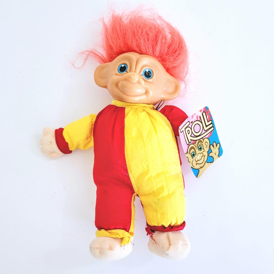Vintage Ace Troll Red and Yellow With Soft Plush Body and Plastic Head ...