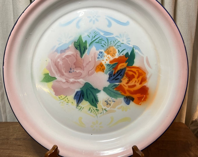 Bumper Harvest Enamel Pie Pan Tray Floral Vintage MCM Kitchen - Etsy