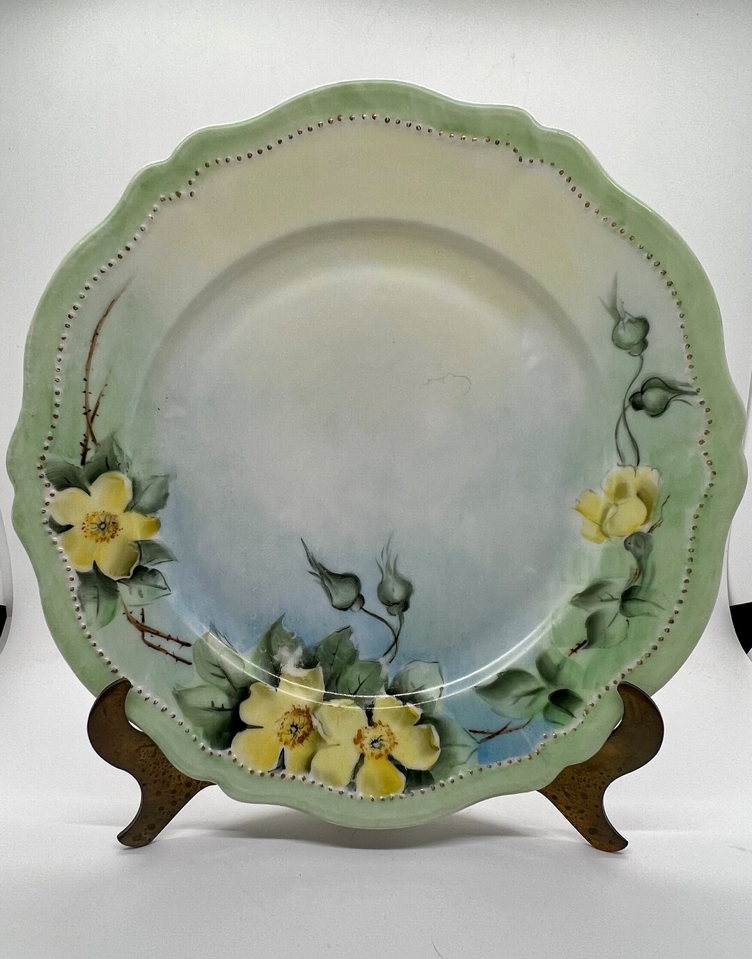 O&EG Antique Porcelain Plate Wall Gallery Green Yellow Collectible - Etsy