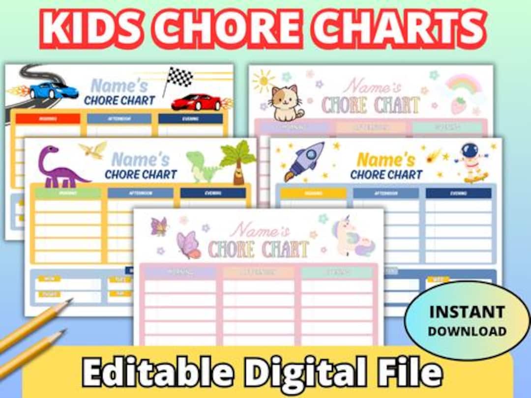 Editable Chore Charts for Kids | Printable | Kids Daily Weekly ...
