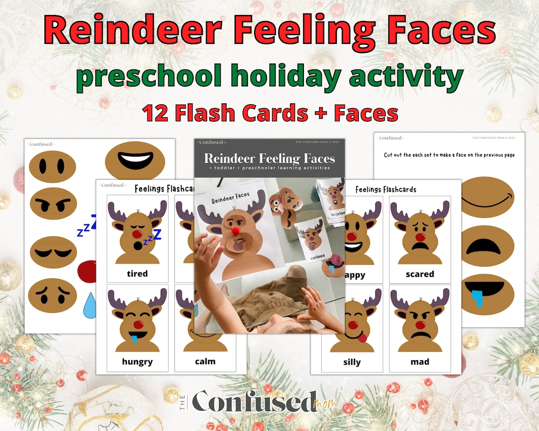 REINDEER FEELING FACES Holiday Preschool Activity With Feelings ...