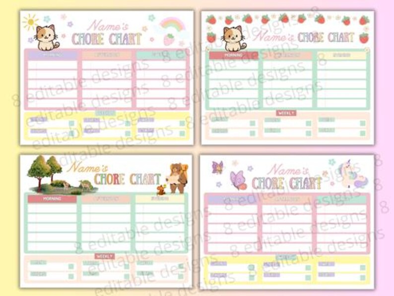 Editable Chore Charts for Kids | Printable | Kids Daily Weekly ...