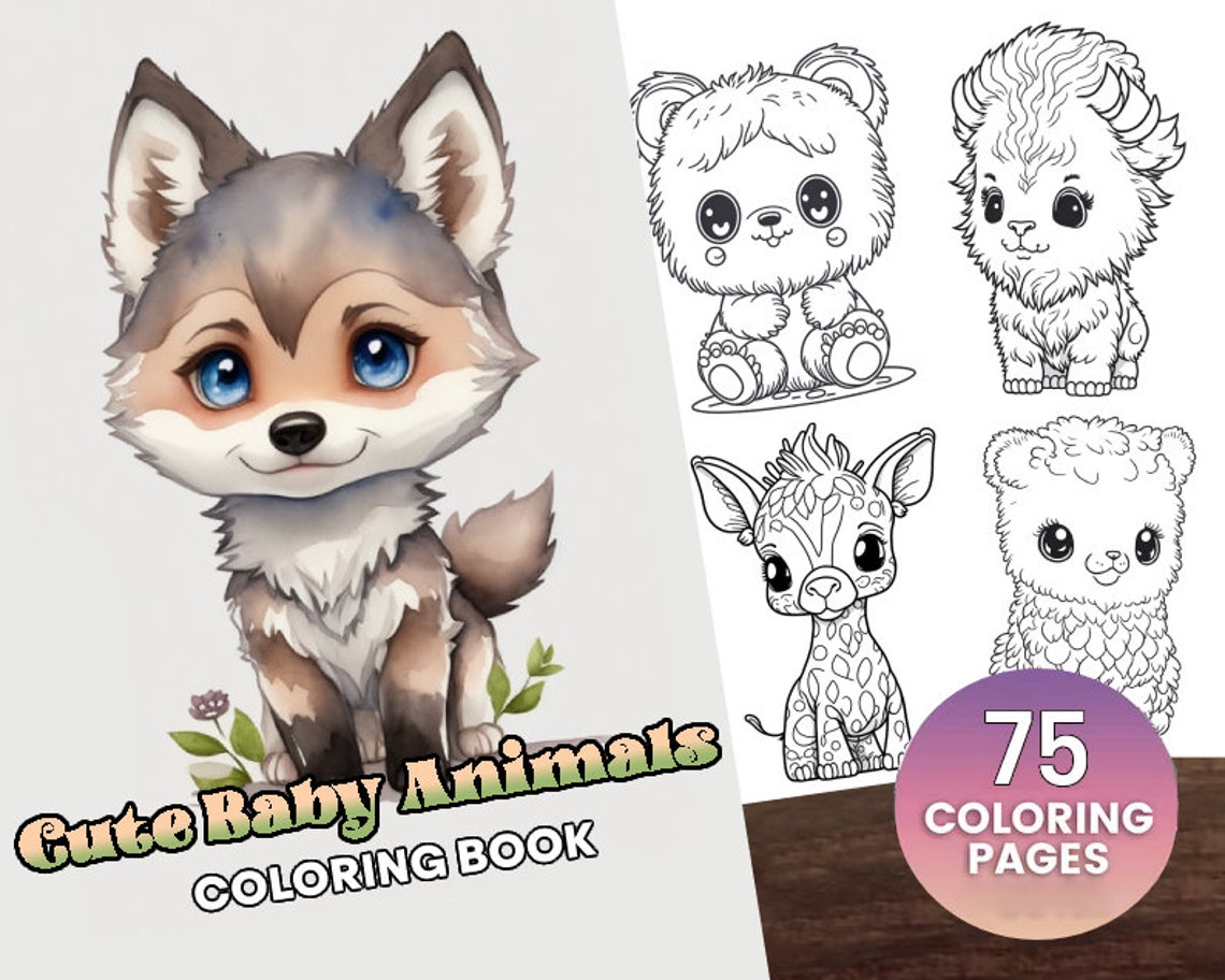 75 Cute Baby Animal Coloring Page Book, Adults Kids Instant Download ...