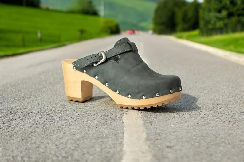 Classic Black Nubuck Leather Clogs With Buckle Detail - Etsy