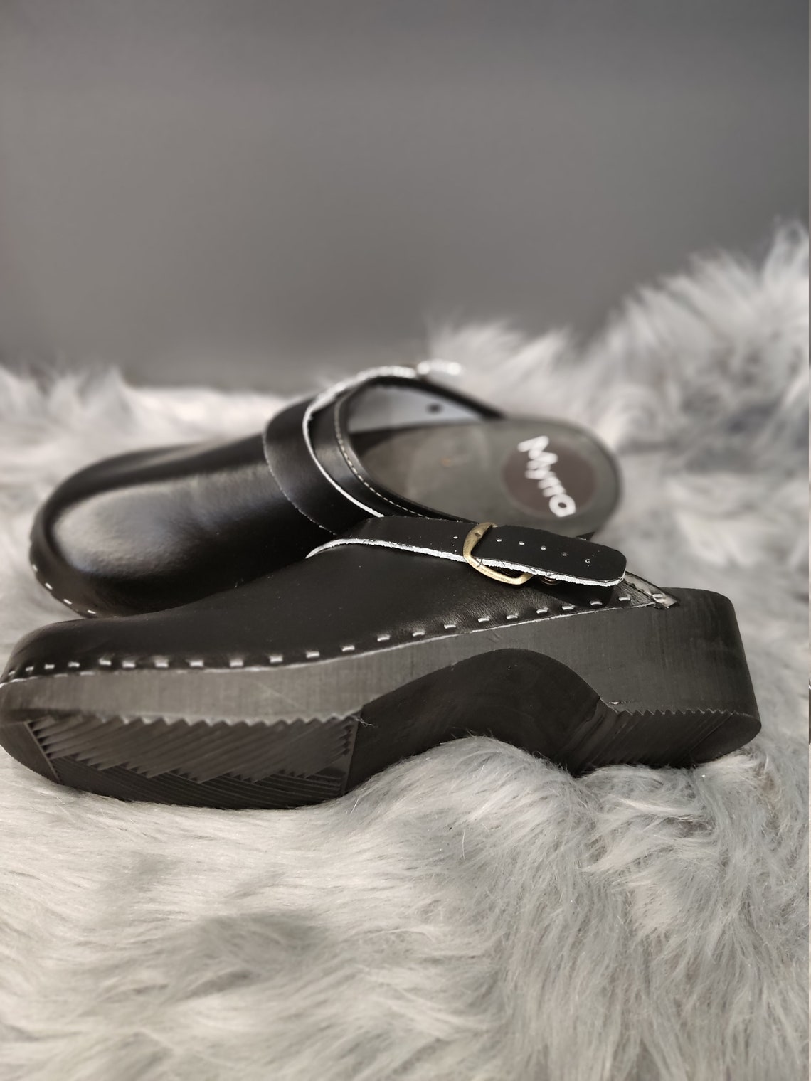 Black Handmade Men's Leather Clogs With Adjustable Strap - Etsy