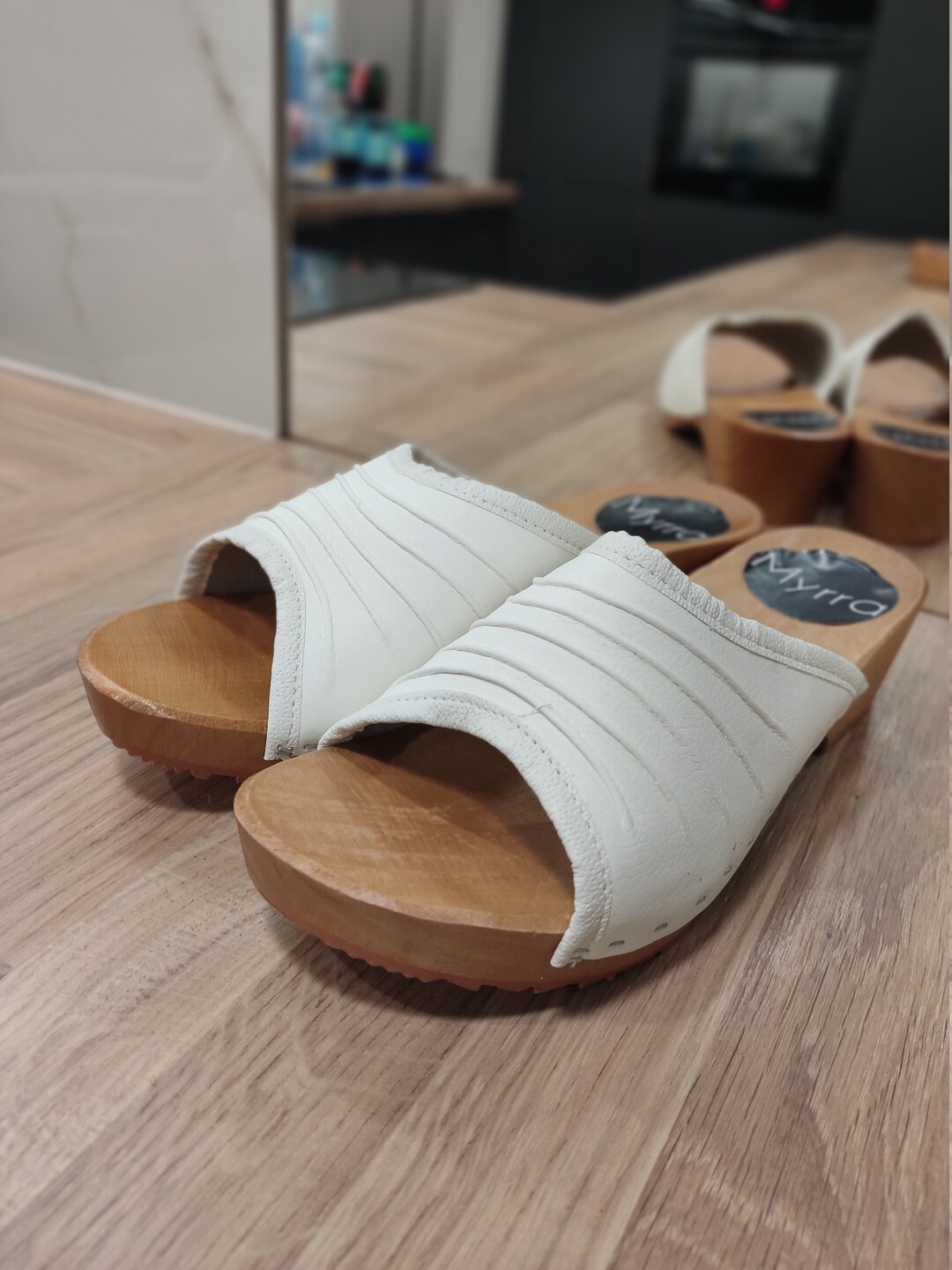 Women's Wooden Clogs on Heels Open Toes Real Natural - Etsy