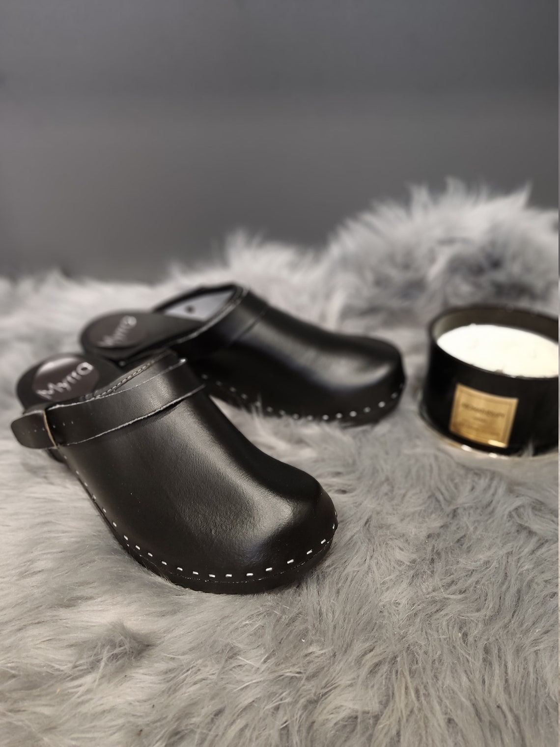 Black Handmade Men's Leather Clogs With Adjustable Strap - Etsy