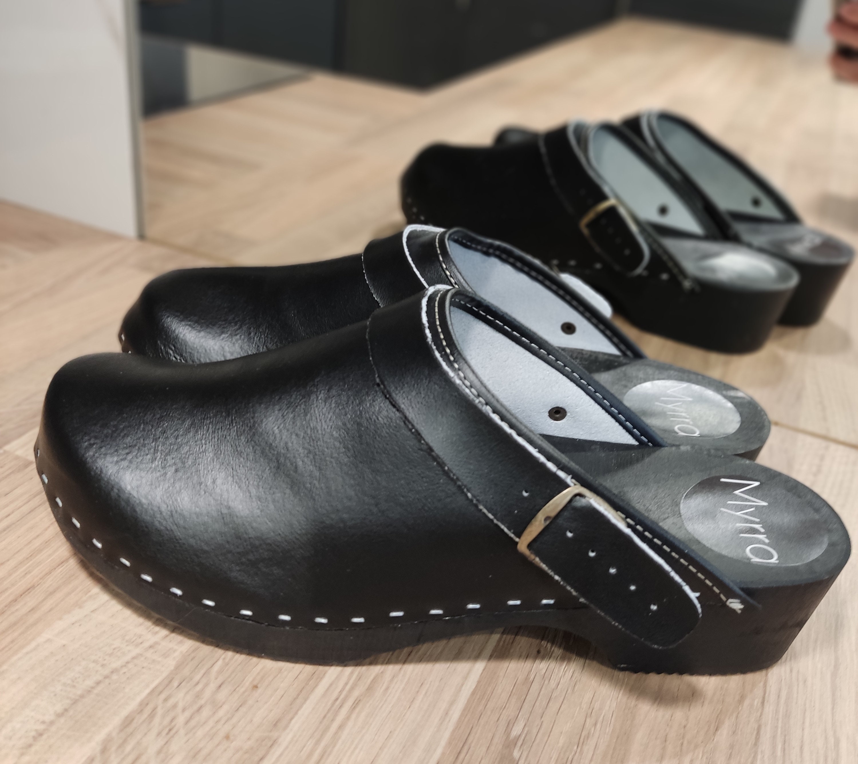Black Handmade Men's Leather Clogs With Adjustable Strap - Etsy