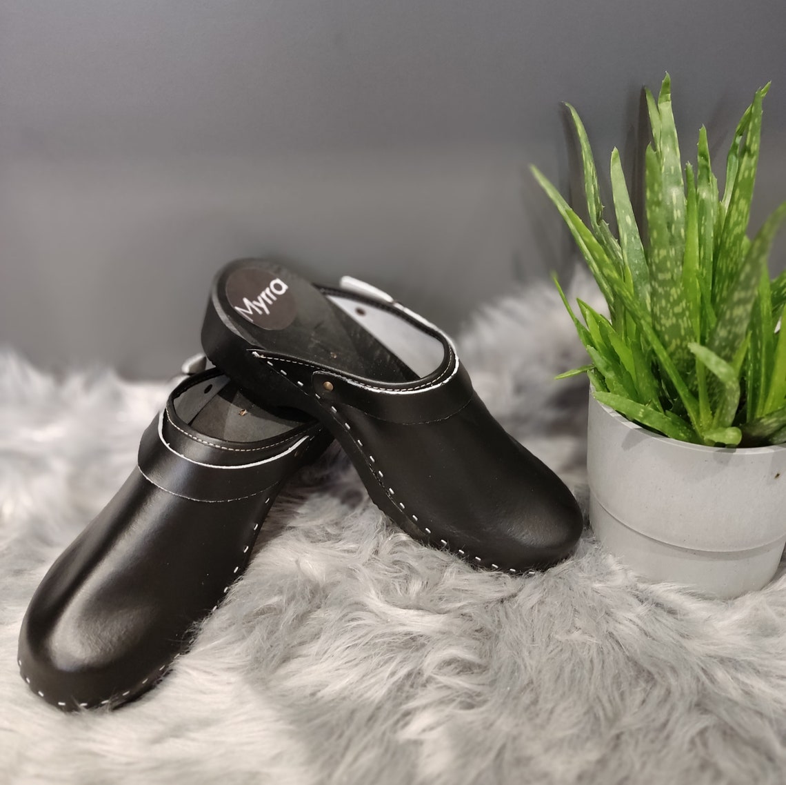 Black Handmade Men's Leather Clogs With Adjustable Strap - Etsy