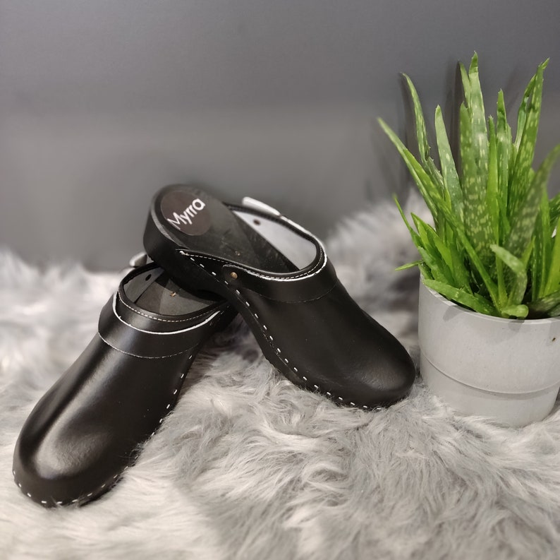 Black Handmade Men's Leather Clogs With Adjustable Strap - Etsy