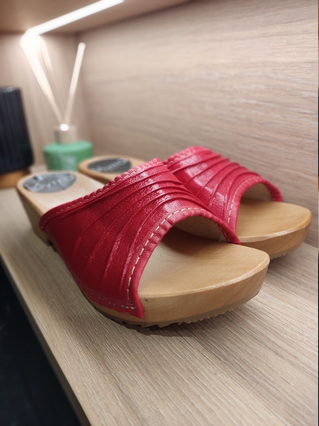 Wooden Clogs for Womens Open Toes Heels Real Natural Leather HANDMADE ...