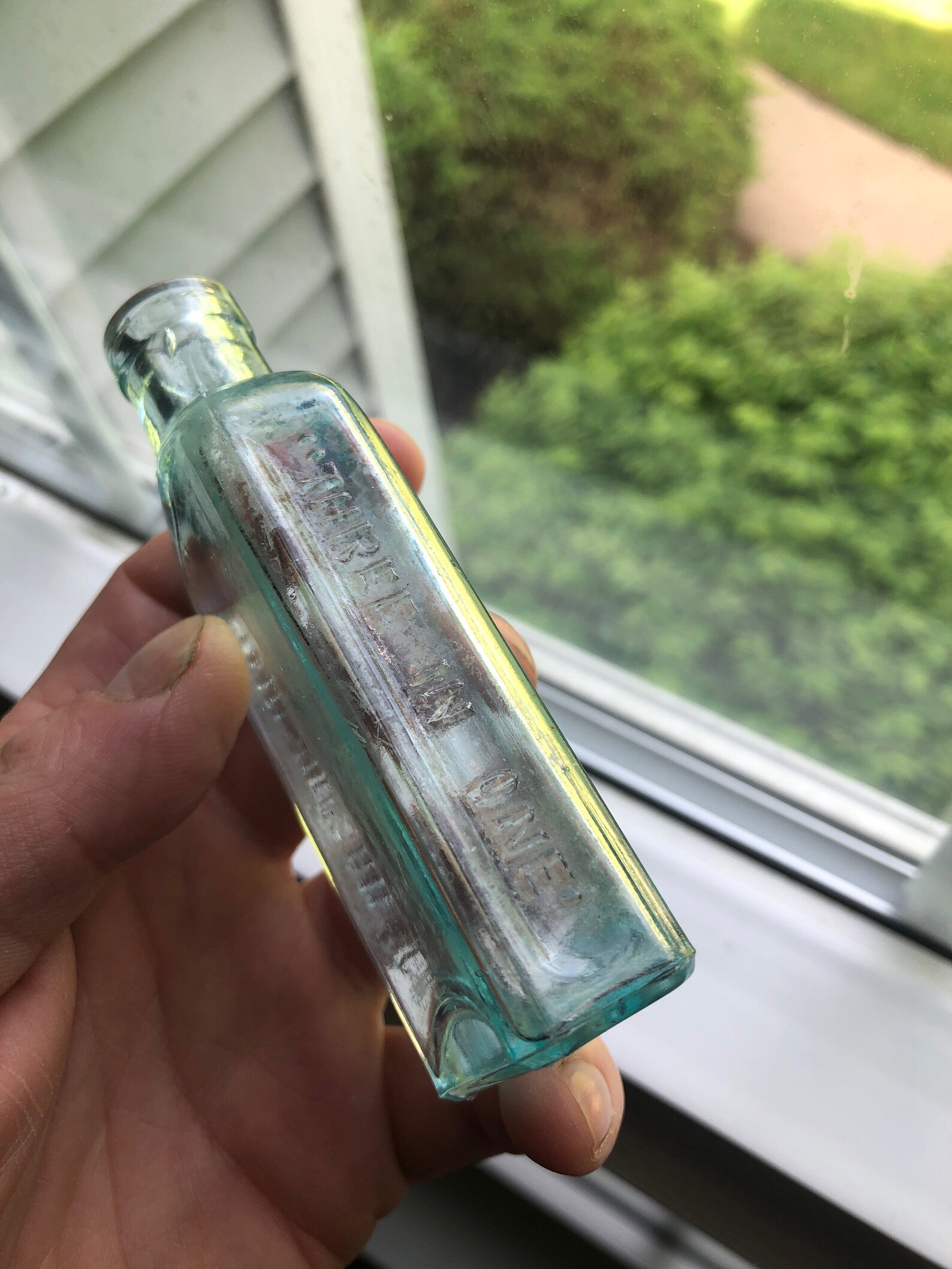 Antique Vintage 3 in One Oil Co. Three in One Aqua Blue Green Glass ...