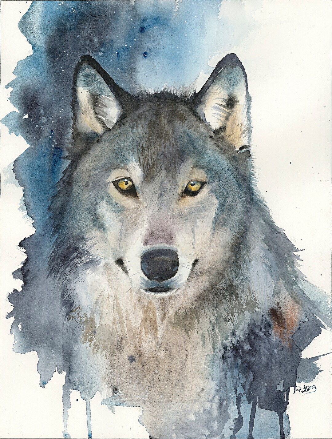 Wolf Watercolor Painting - Majestic Wolf Art Print, Wildlife Portrait ...