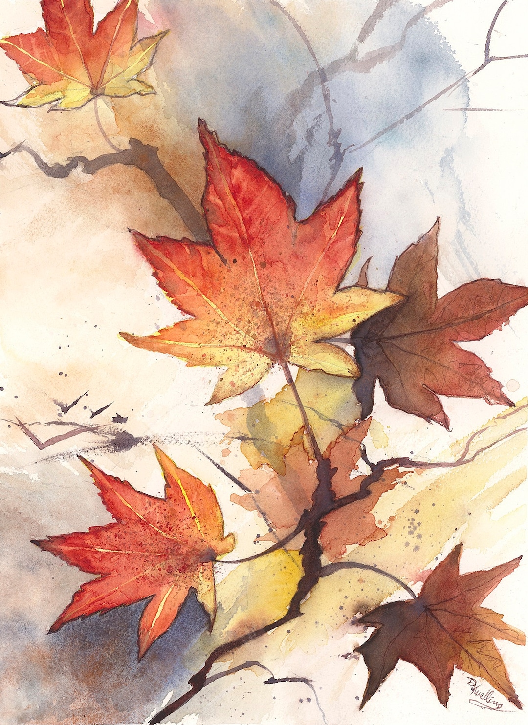 Fall Leaves Painting, Print From Original Watercolor Painting, "autumn ...