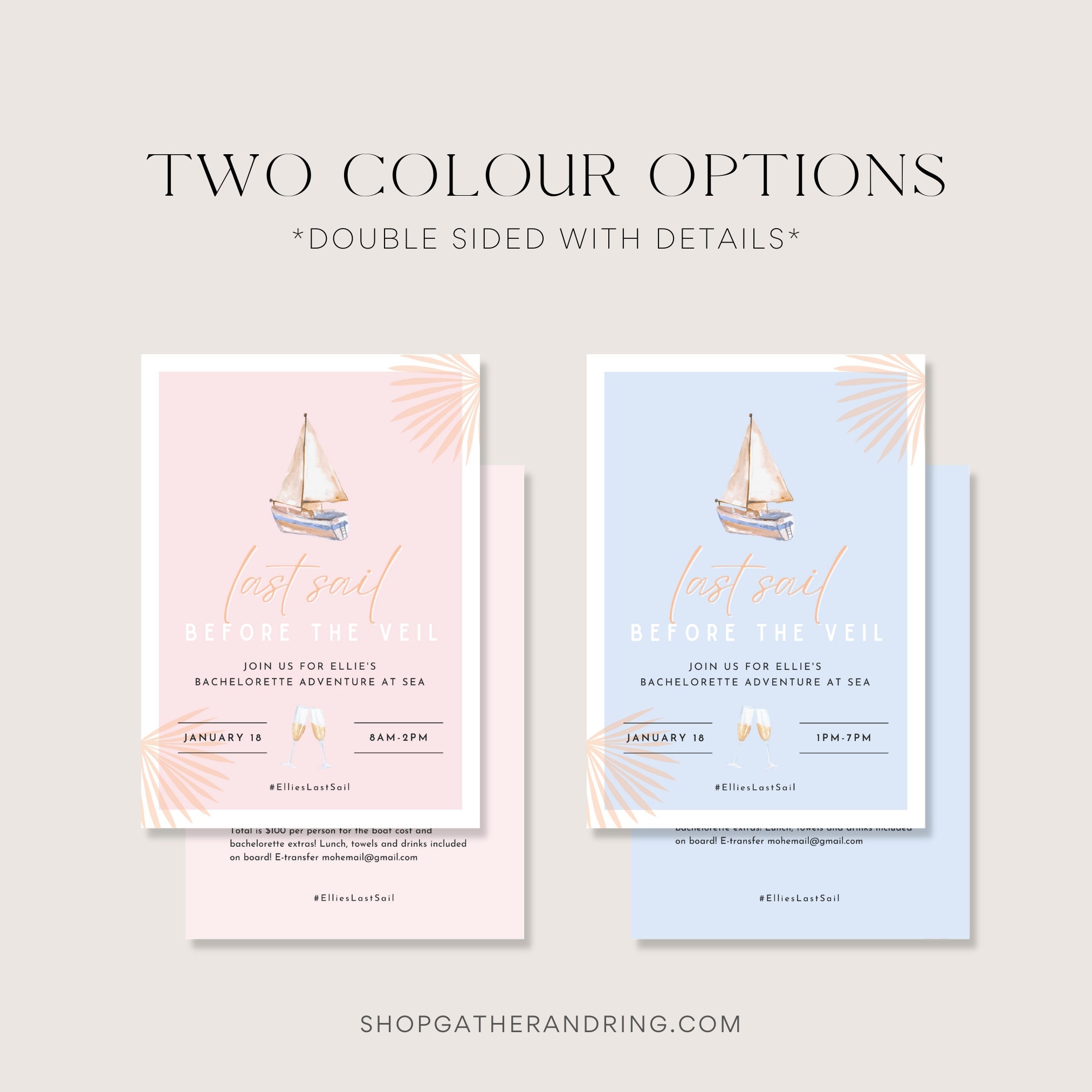 ELLIE Last Sail Bachelorette Invitation CANVA TEMPLATE | Print at Home ...