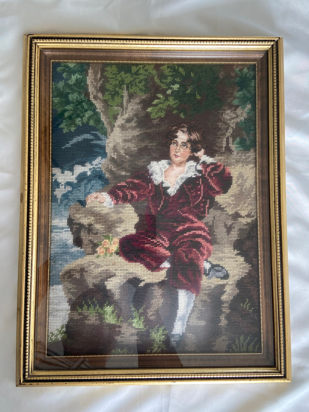 Framed Renaissance Revival Needlepoint Art, RED BOY Thomas Lawrence - Etsy