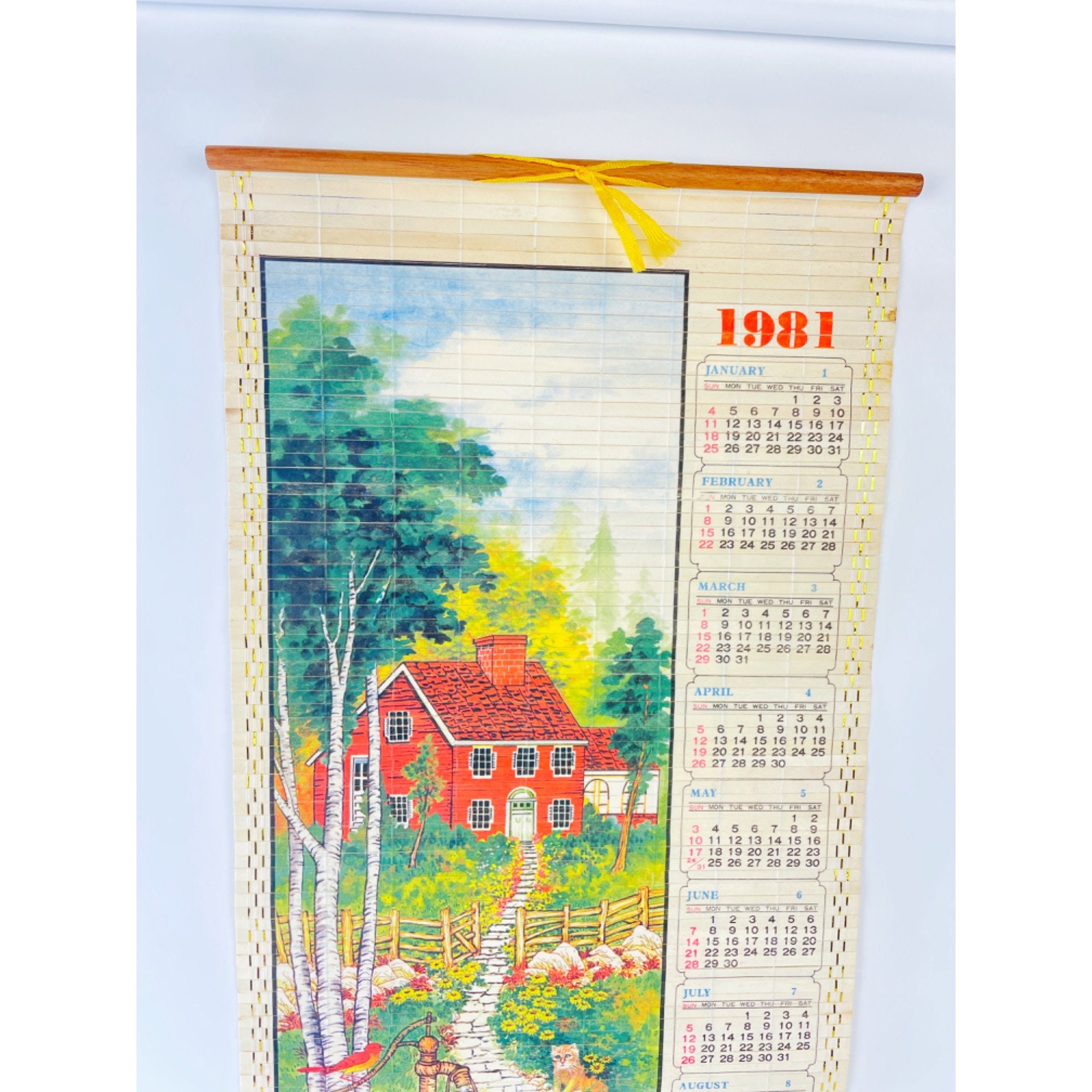1981 Wooden Wall Scroll Calendar Happy Home W/ Box Vintage Collectible ...