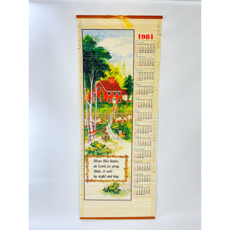 1981 Wooden Wall Scroll Calendar Happy Home W/ Box Vintage Collectible ...
