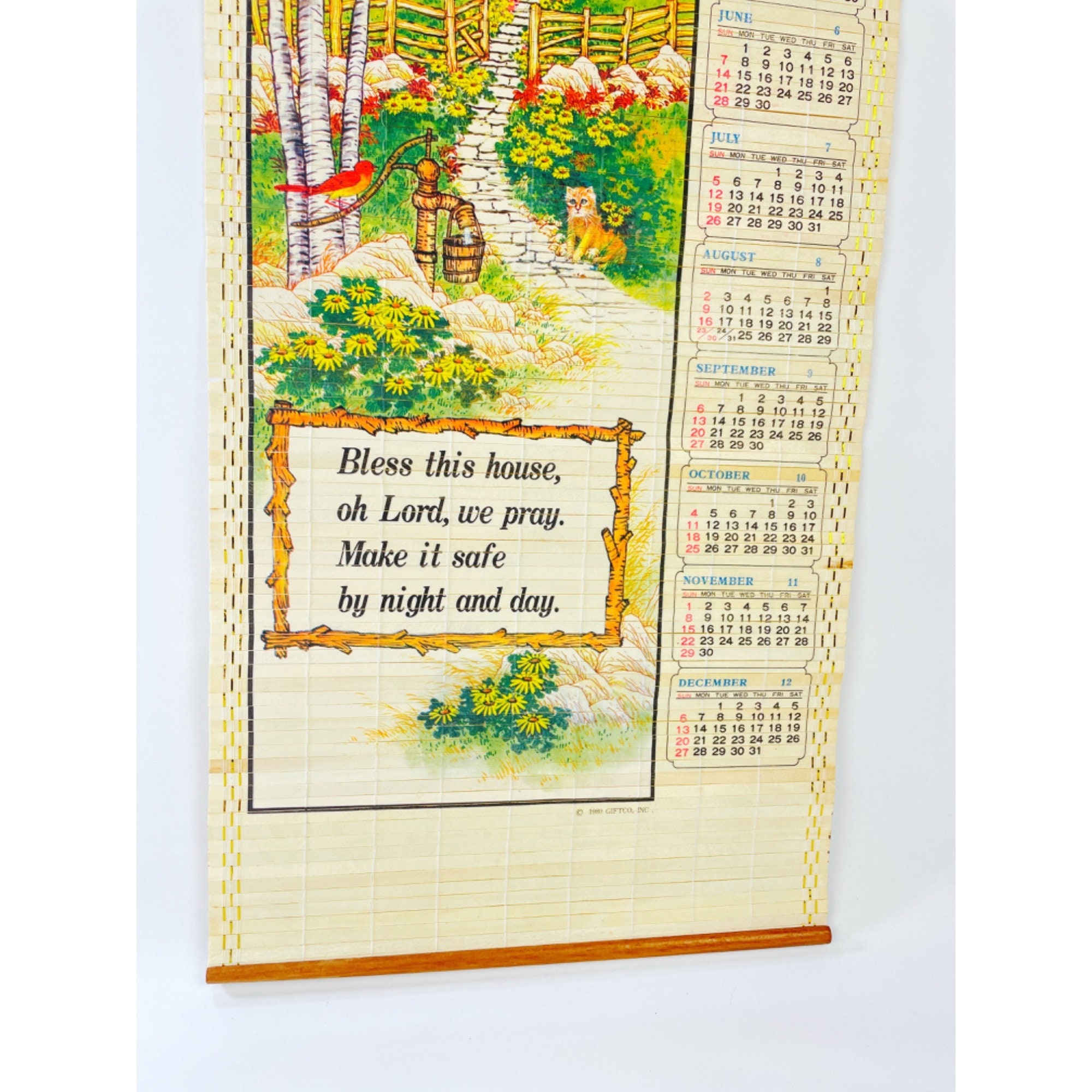 1981 Wooden Wall Scroll Calendar Happy Home W/ Box Vintage Collectible ...
