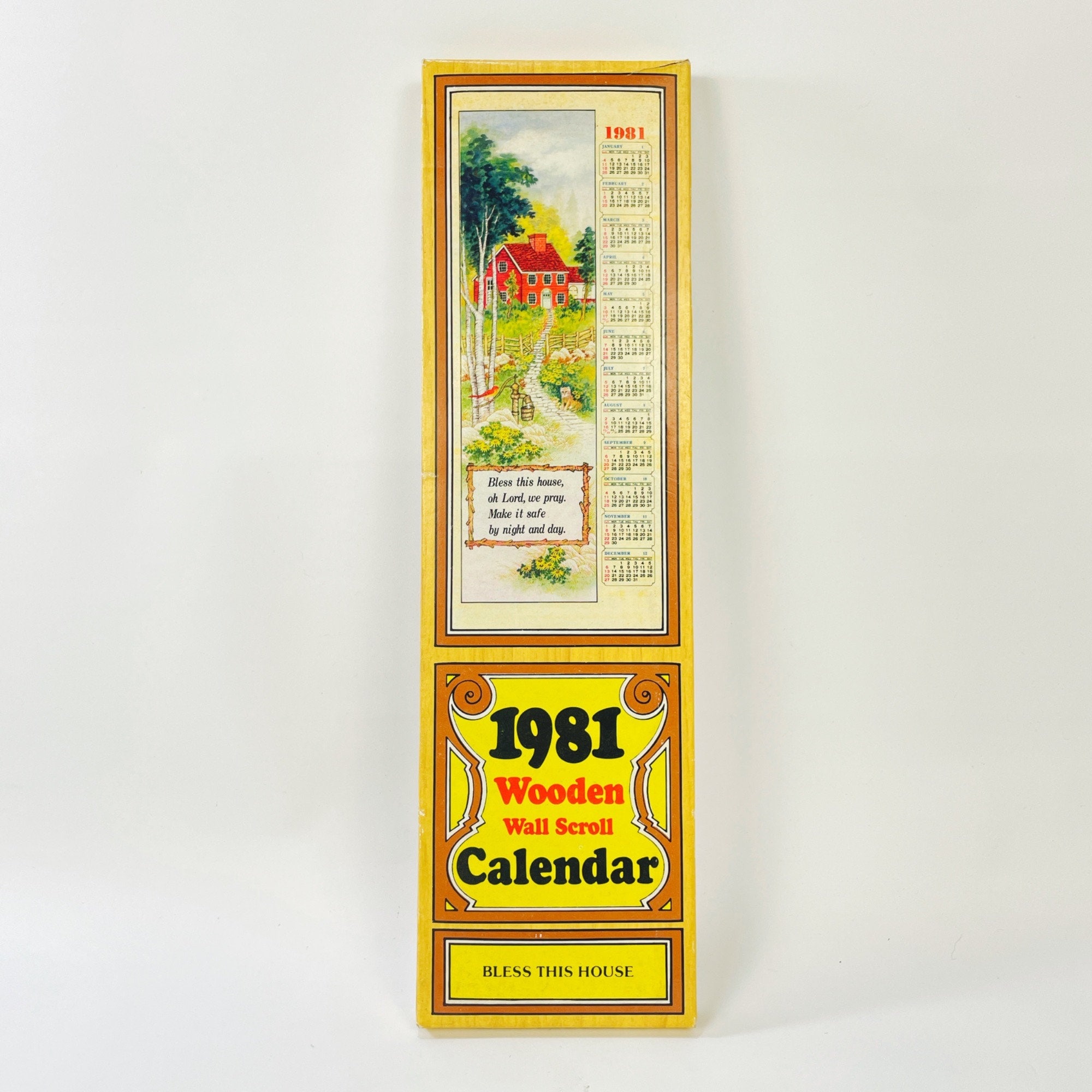 1981 Wooden Wall Scroll Calendar Happy Home W/ Box Vintage Collectible ...
