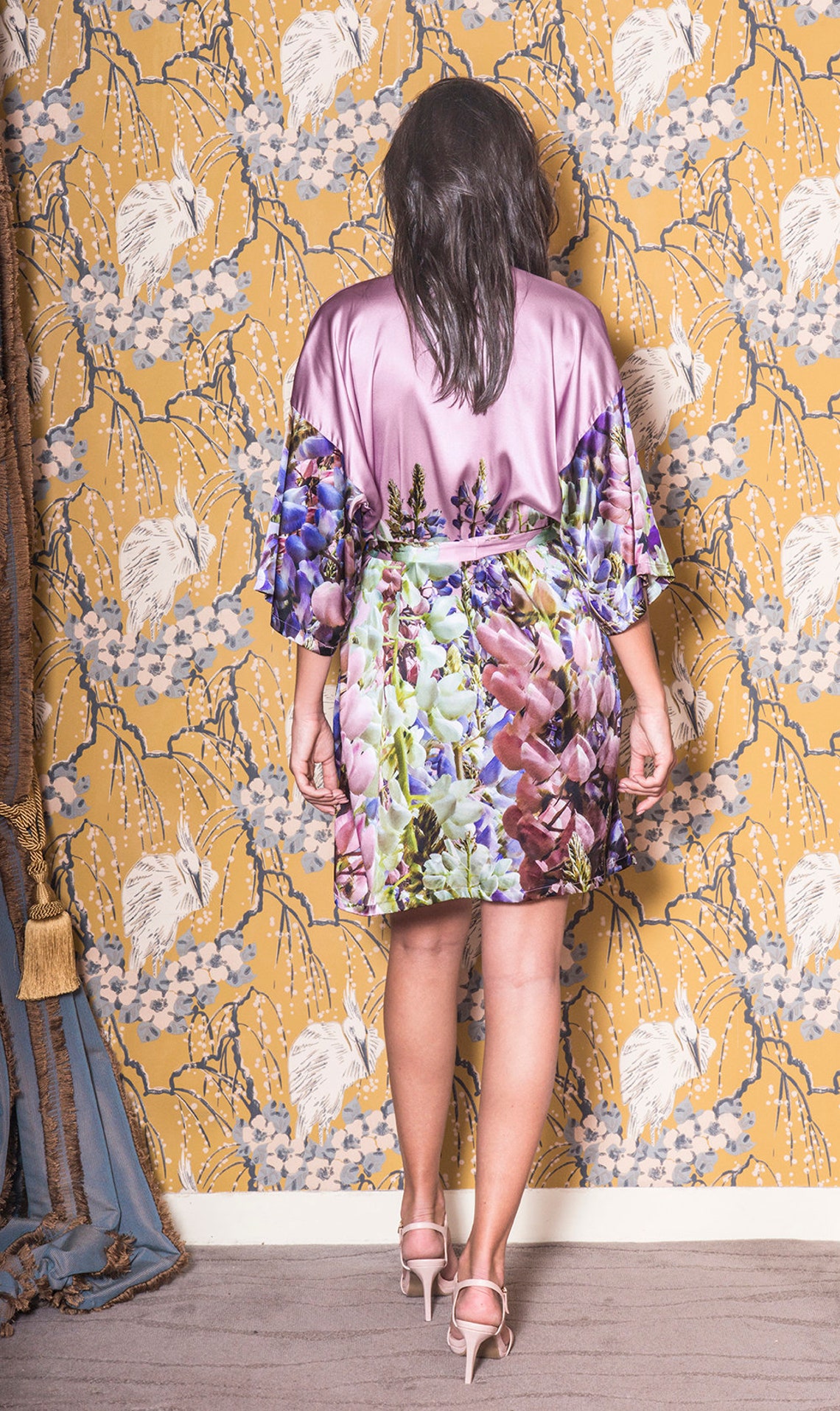 100% Mulberry Silk, Silk Dreams, Silk Kimono Robe, Hummingbird Print ...