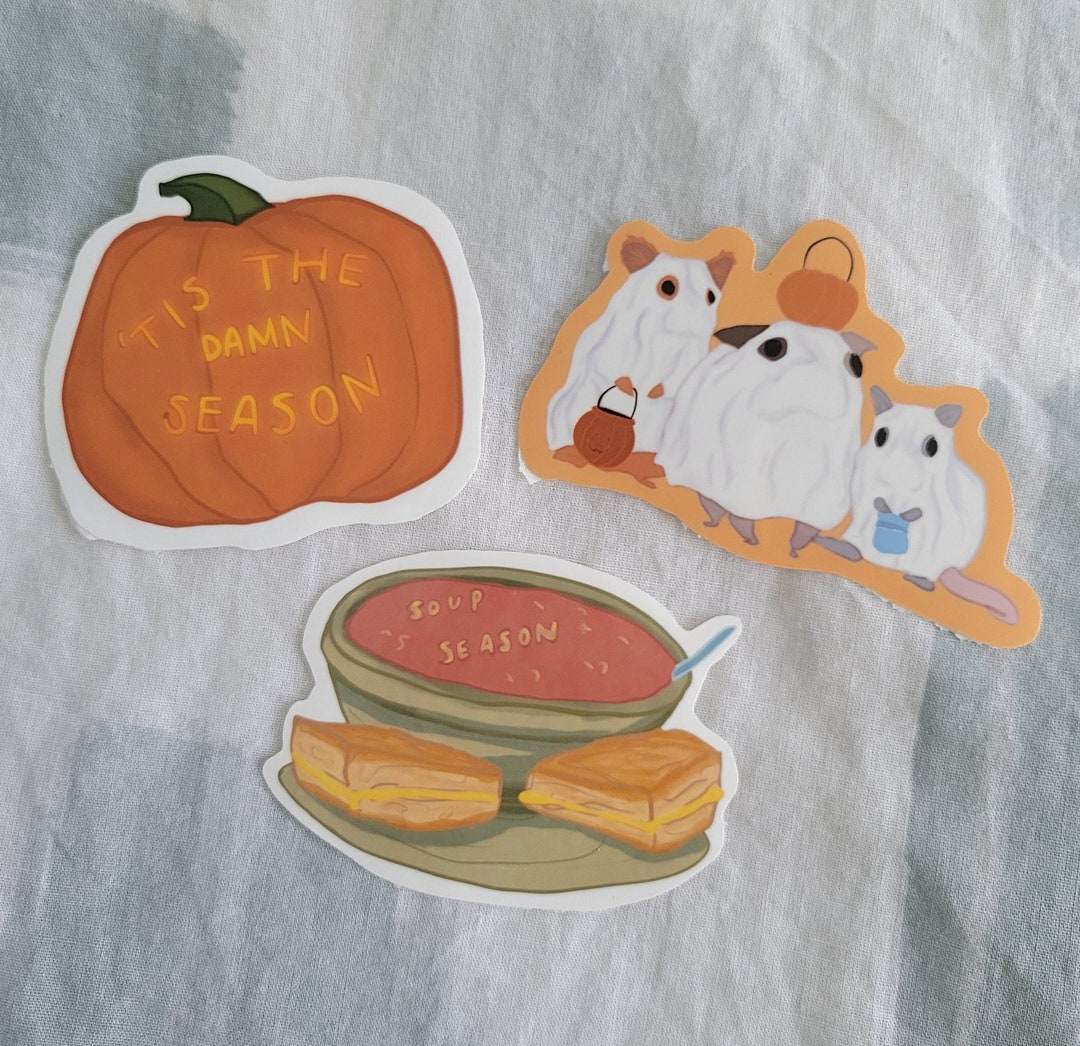 Handrawn Fall Stickers 3 Pack, Tis the Damn Season, Soup Season, Spooky ...