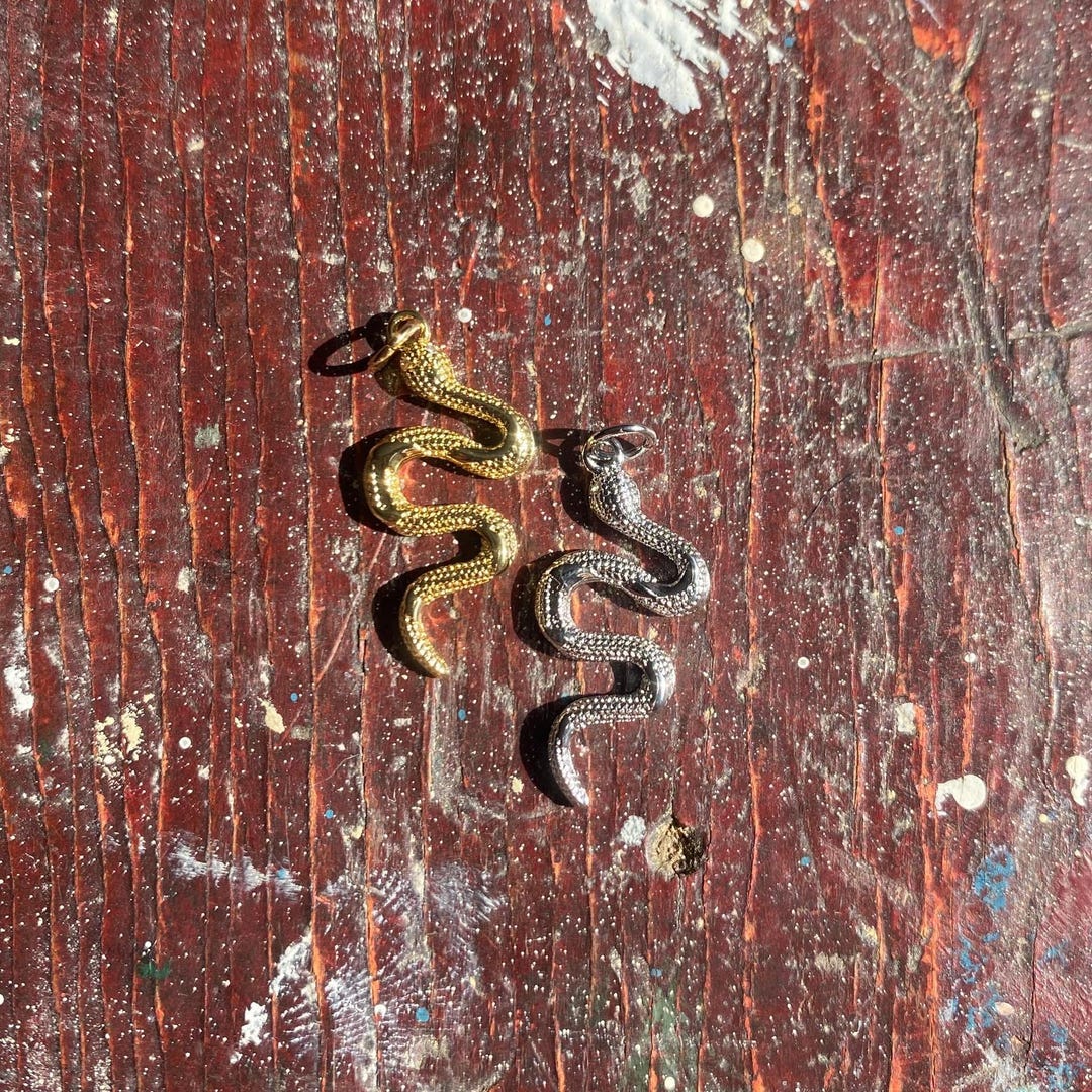 Snake Charm/large 18k Gold Fill Snake Charm/reptile Charm/silver Snake ...