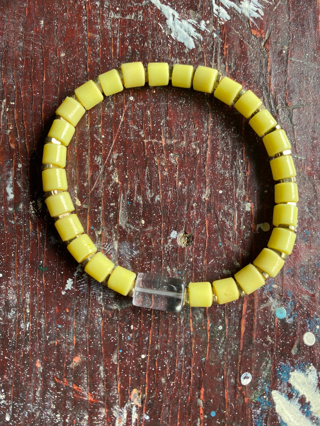 Vintage Czech Tile Bead Bracelet/1920s -1950s Vintage Glass Beads/brass ...