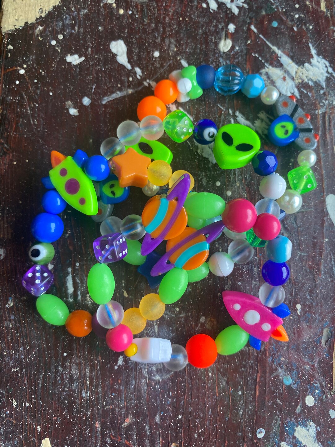 Kids Beaded Bracelets/space Theme Beaded Bracelet/alien Friends - Etsy