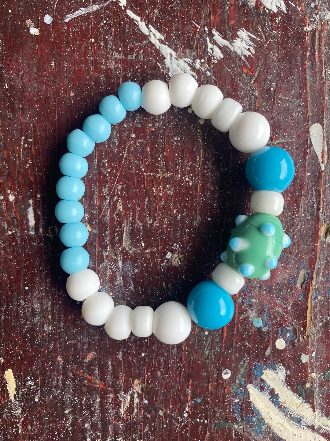 Vintage Beaded Bracelet/lampwork Beads/vintage Glass Beads - Blue Crush ...