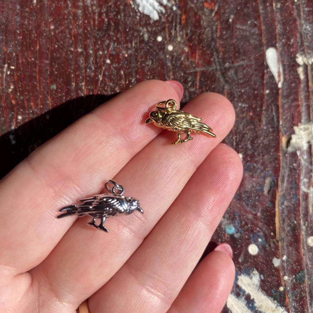 Gold Filled Raven Charm/gold and Silver Raven Charms/bird Charms/crow ...