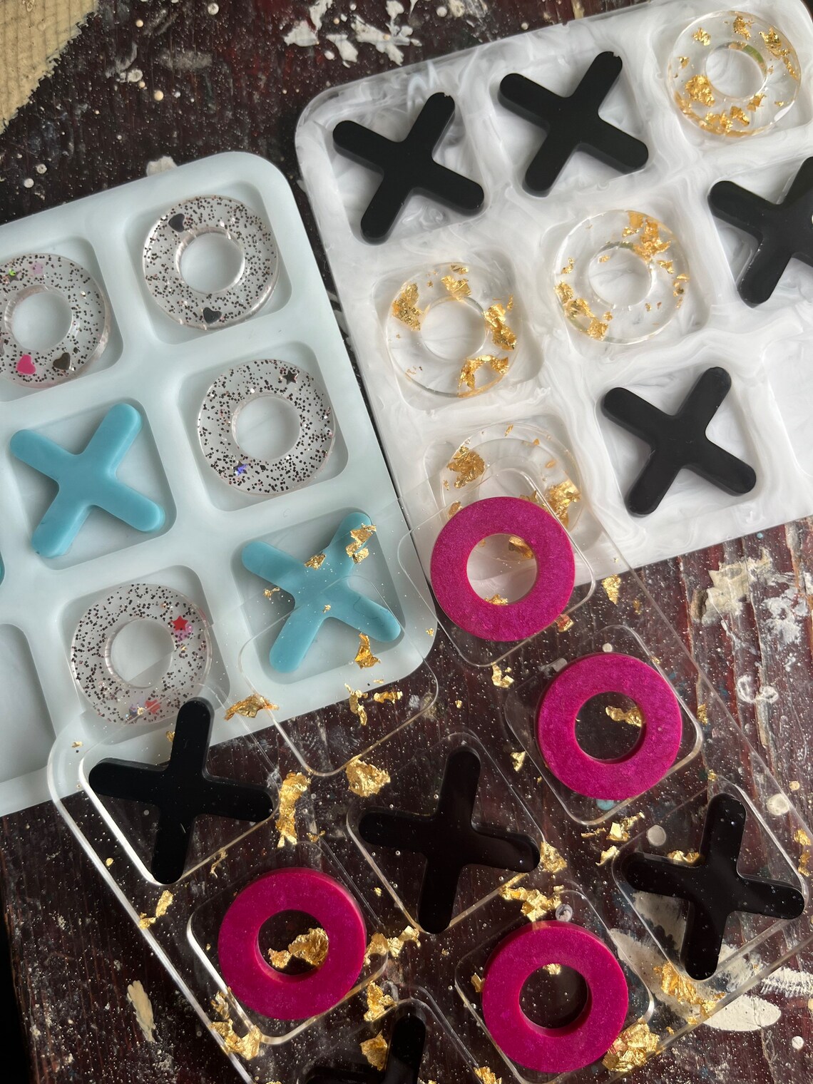 Custom Mini Tic-tac-toe Board/hand Poured Resin Game - Etsy