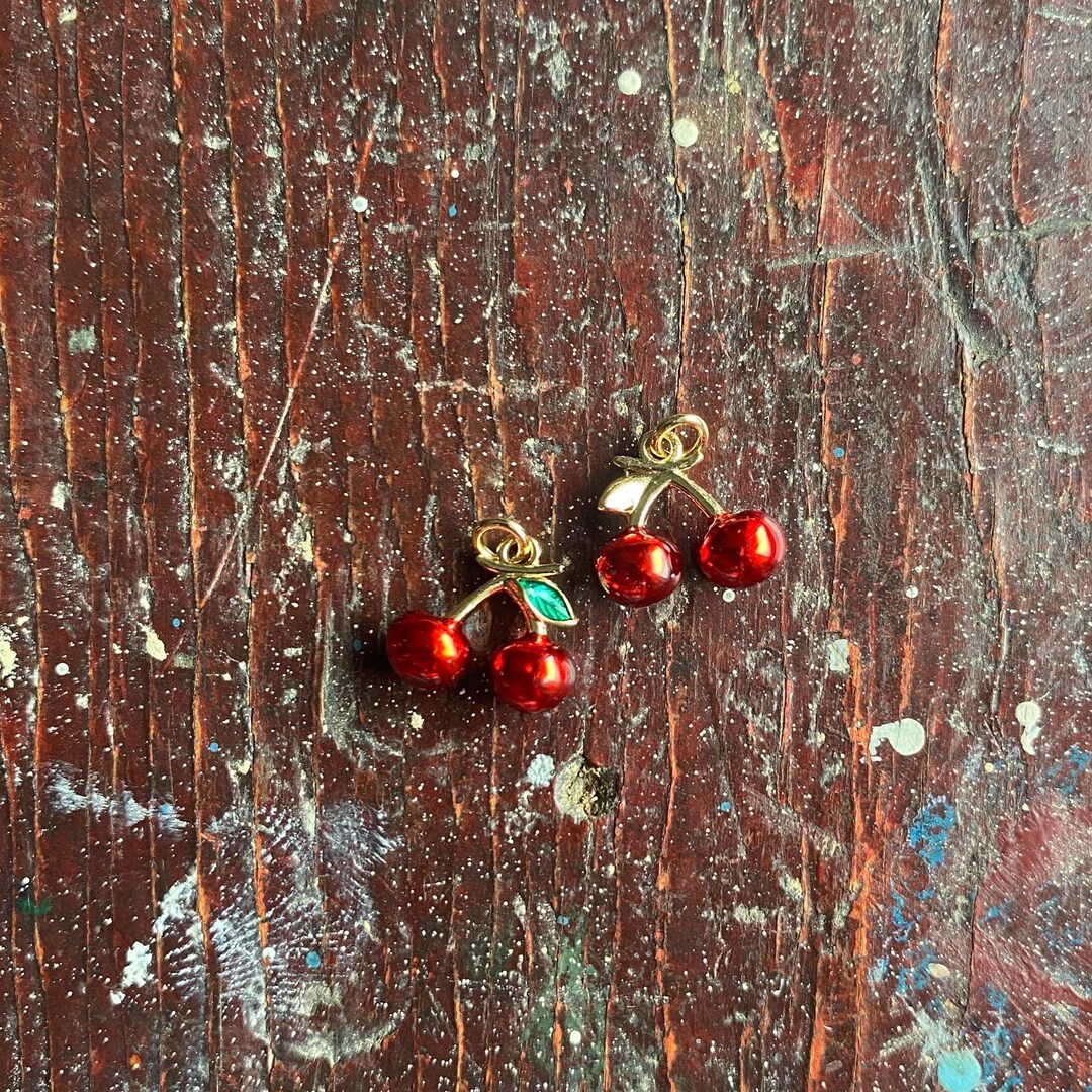 Gold Fill and Enamel Cherry Charm/detailed 3D Cherries/small Fruit ...