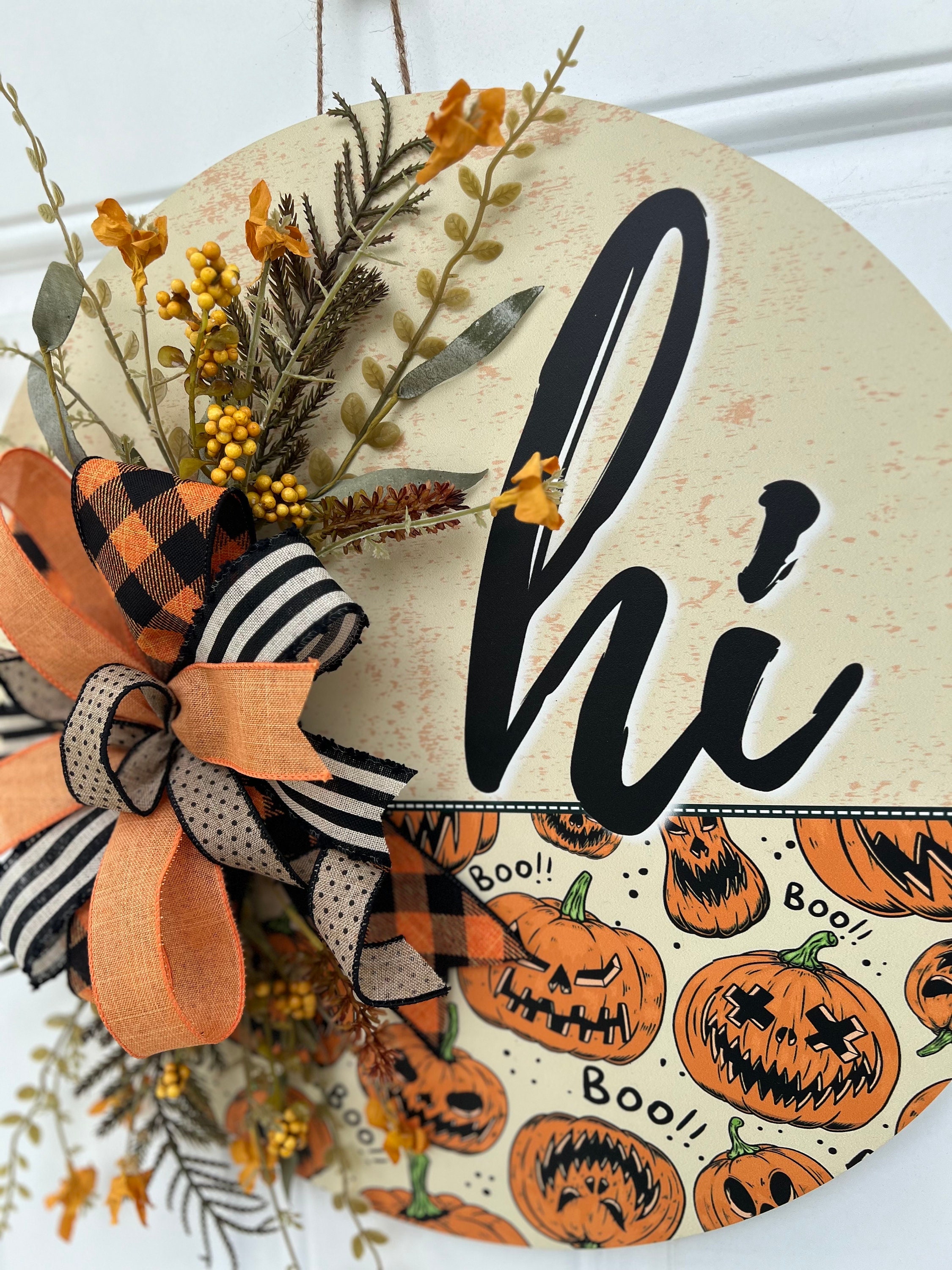 Spooky Jack-o'-lantern Halloween Door Hanger, Handmade Halloween Décor ...