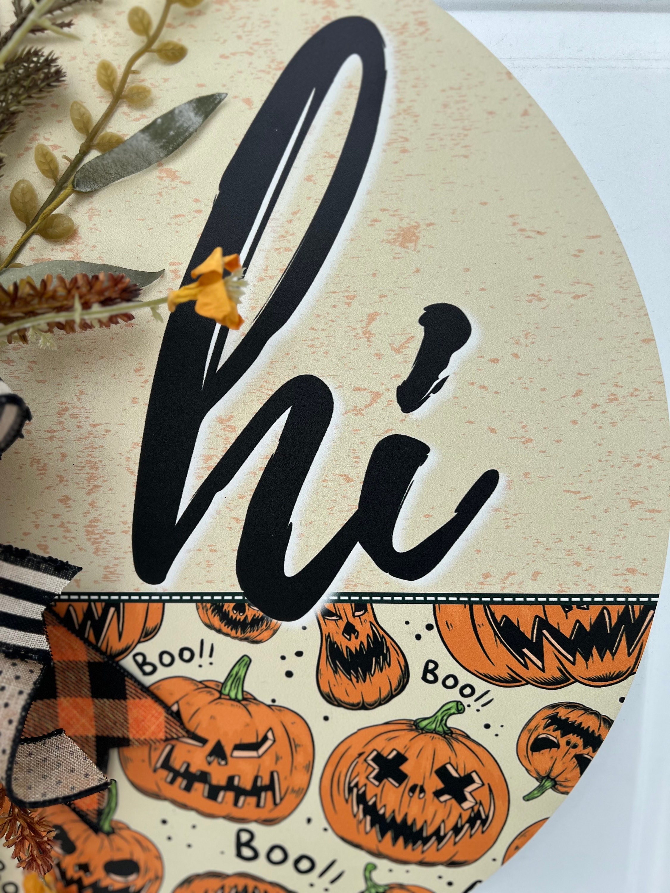 Spooky Jack-o'-lantern Halloween Door Hanger, Handmade Halloween Décor ...